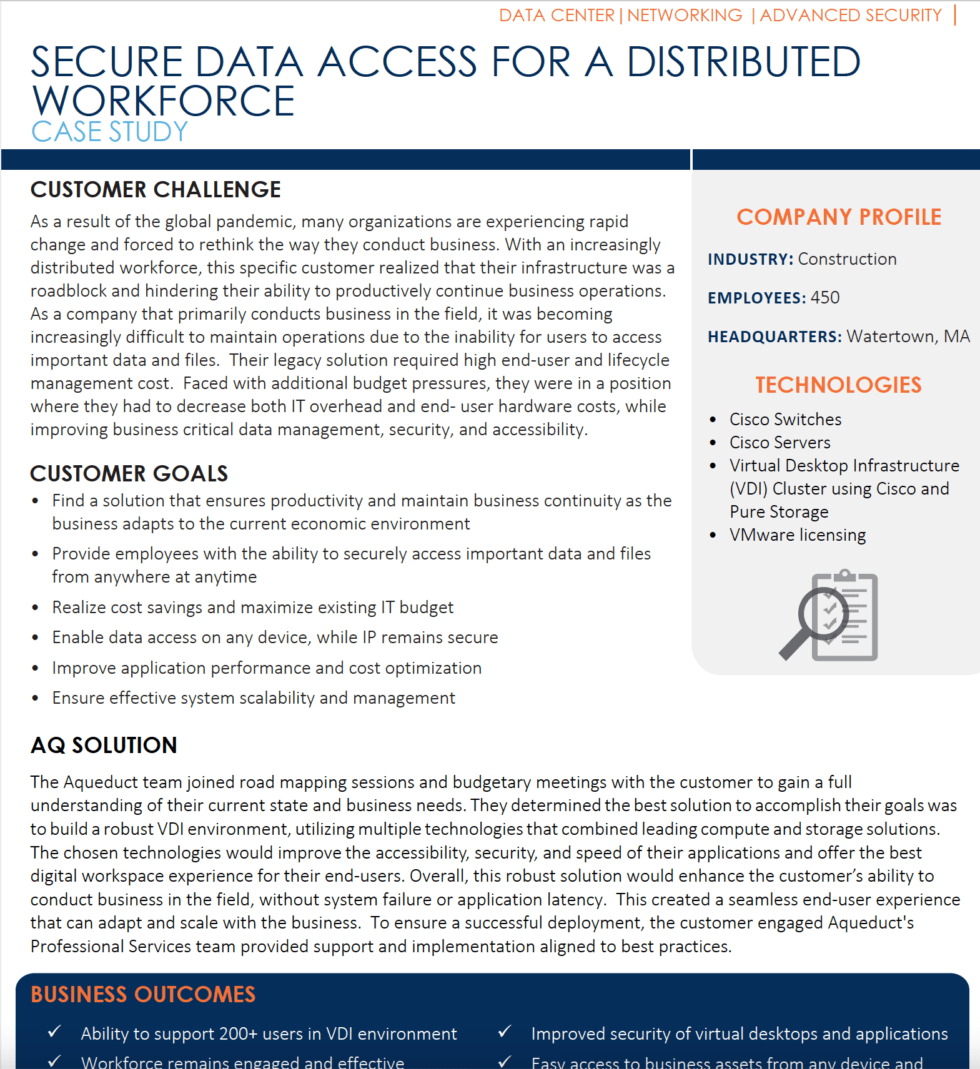 Secure Data Access for a Distributed Workforce - Aqueduct Tech